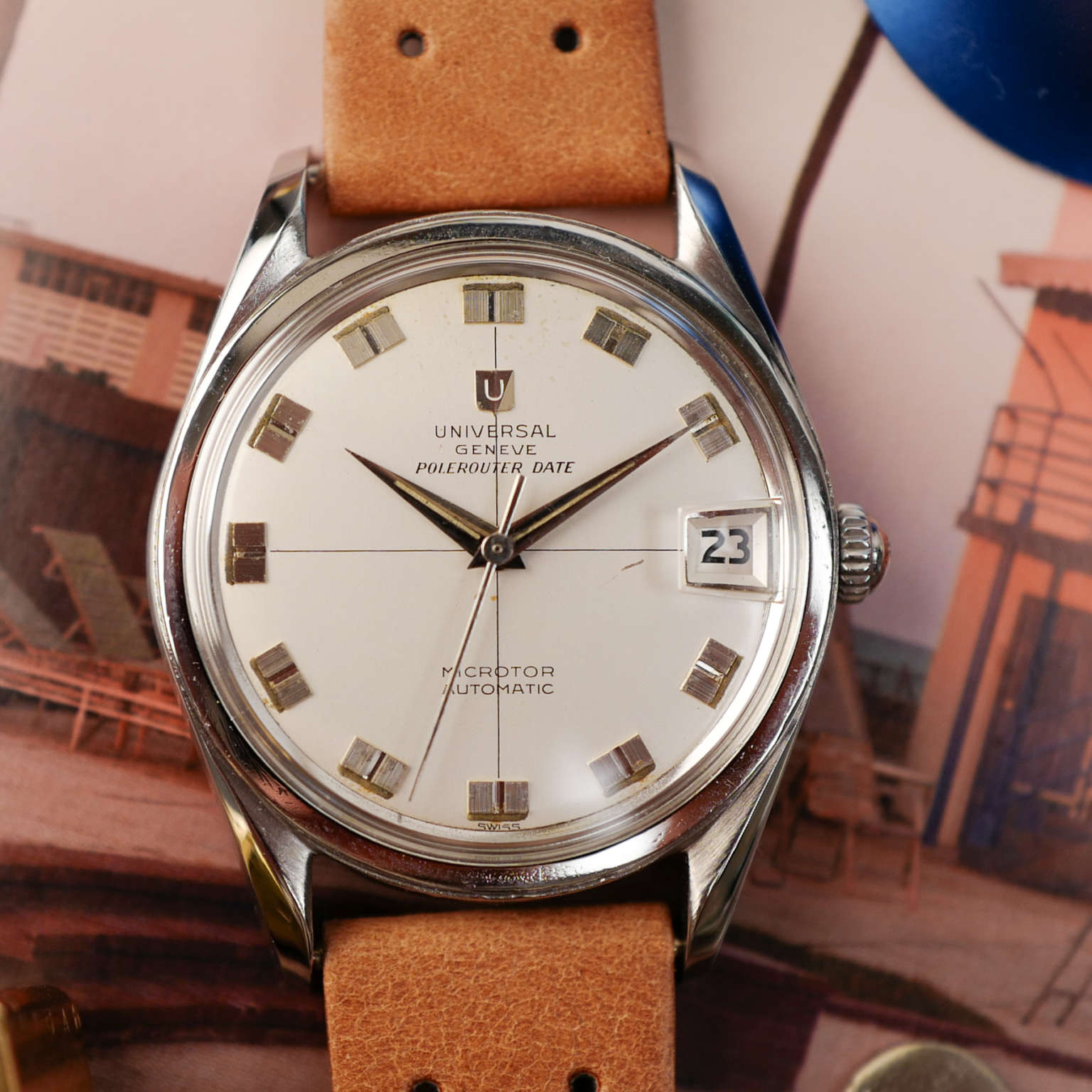 UNIVERSAL GENÈVE Polerouter Date "Genta Micro-Rotor" vintage