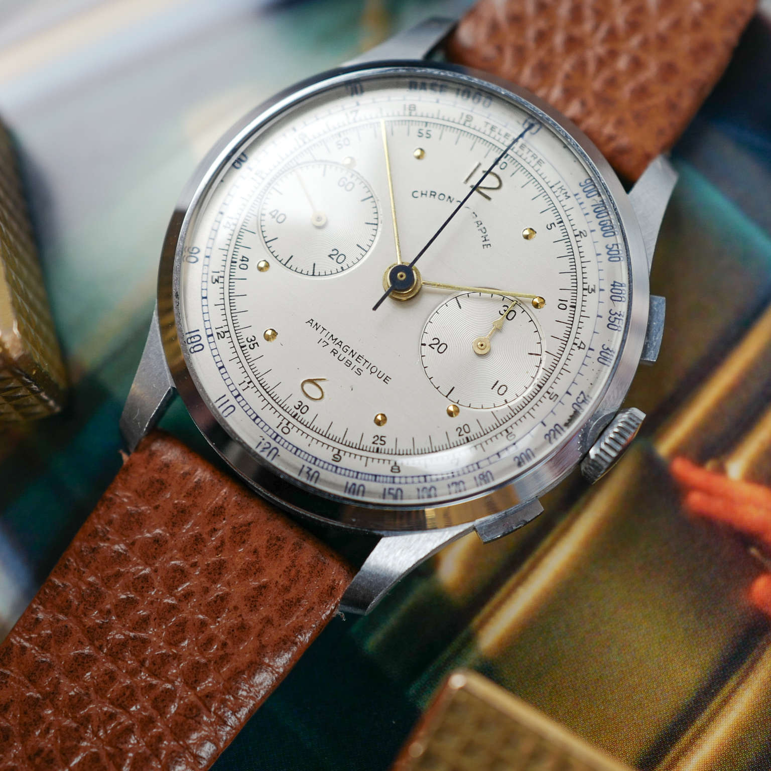 Chronographe Suisse en acier NOS (Vintage 1950) - Landeron 148
